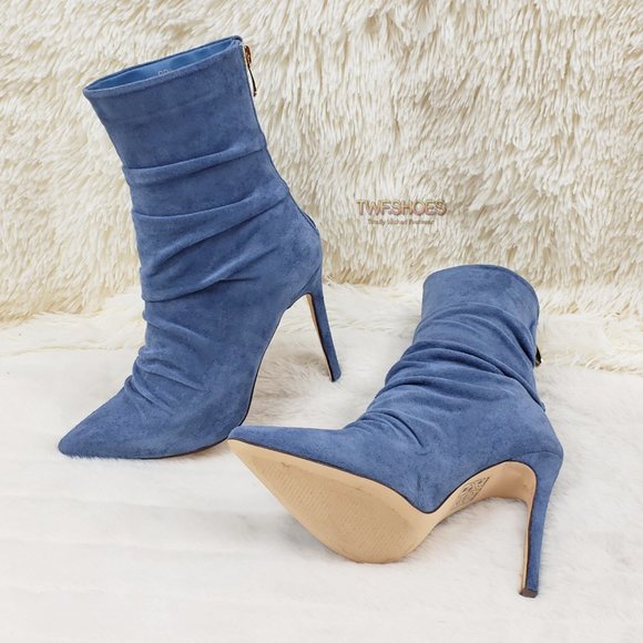 So Me | Shoes | Scrunch Slouch Blue High Heel Ankle Boots | Poshmark